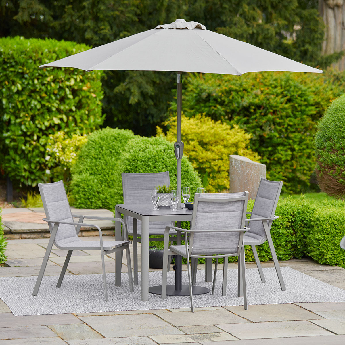 Capri 4 Seat Dining Set with 2.5m Parasol – Coletta & Tyson Garden Centre