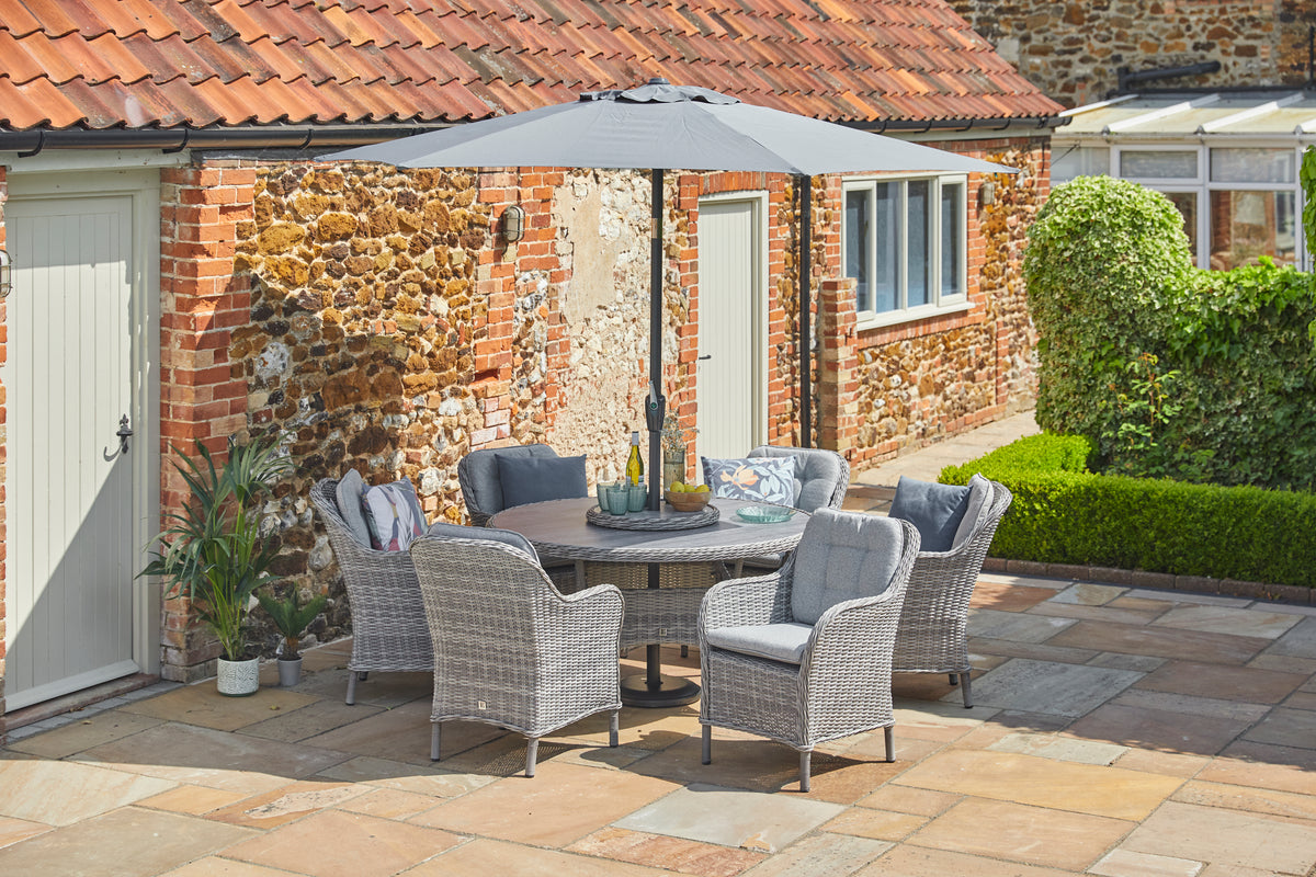 St Tropez Stone 6 Seat Dining Set with Lazy Susan & Deluxe 3.0m Paraso ...