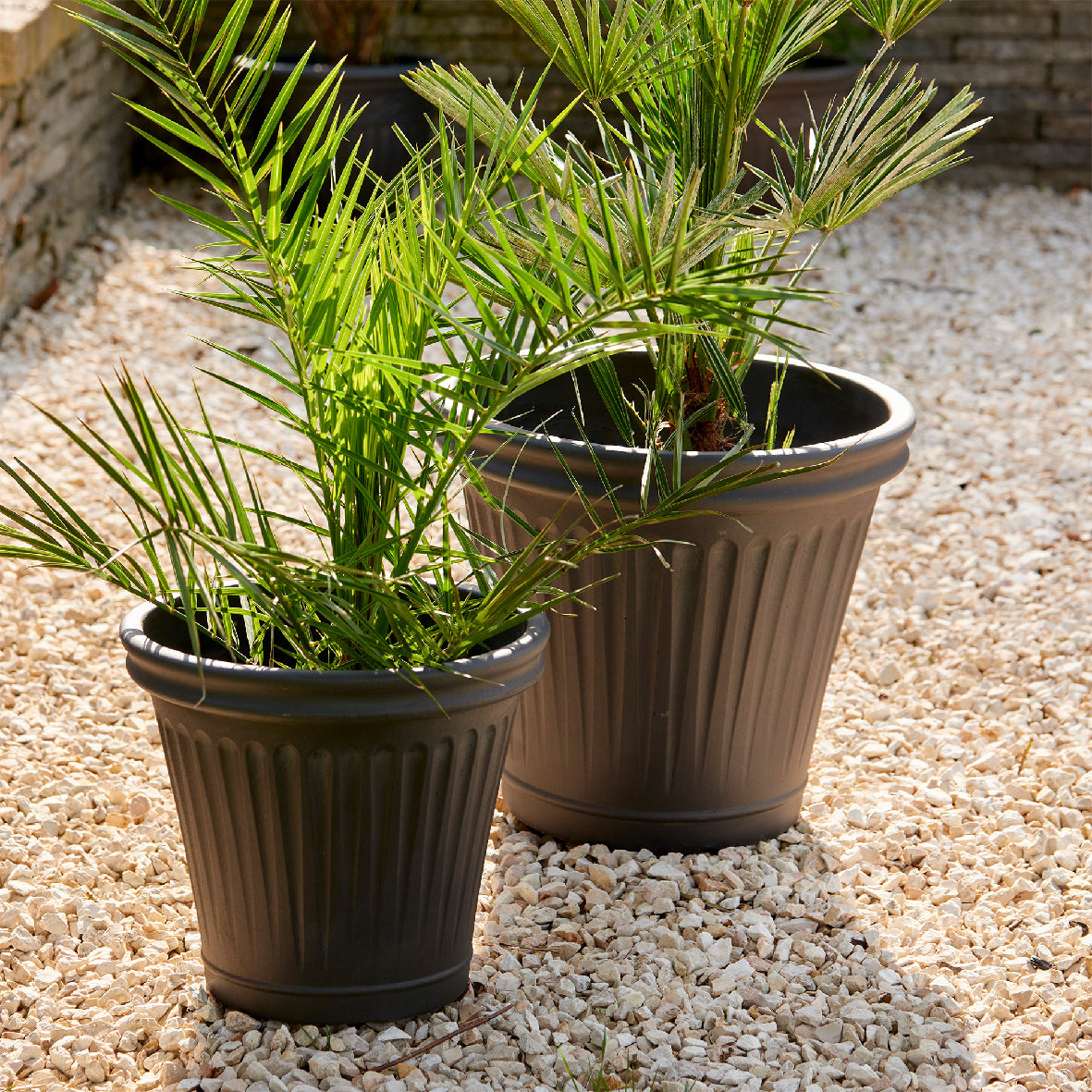 Cecile Ribbed Plastic Small Stone Grey Planter – Coletta & Tyson Garden ...